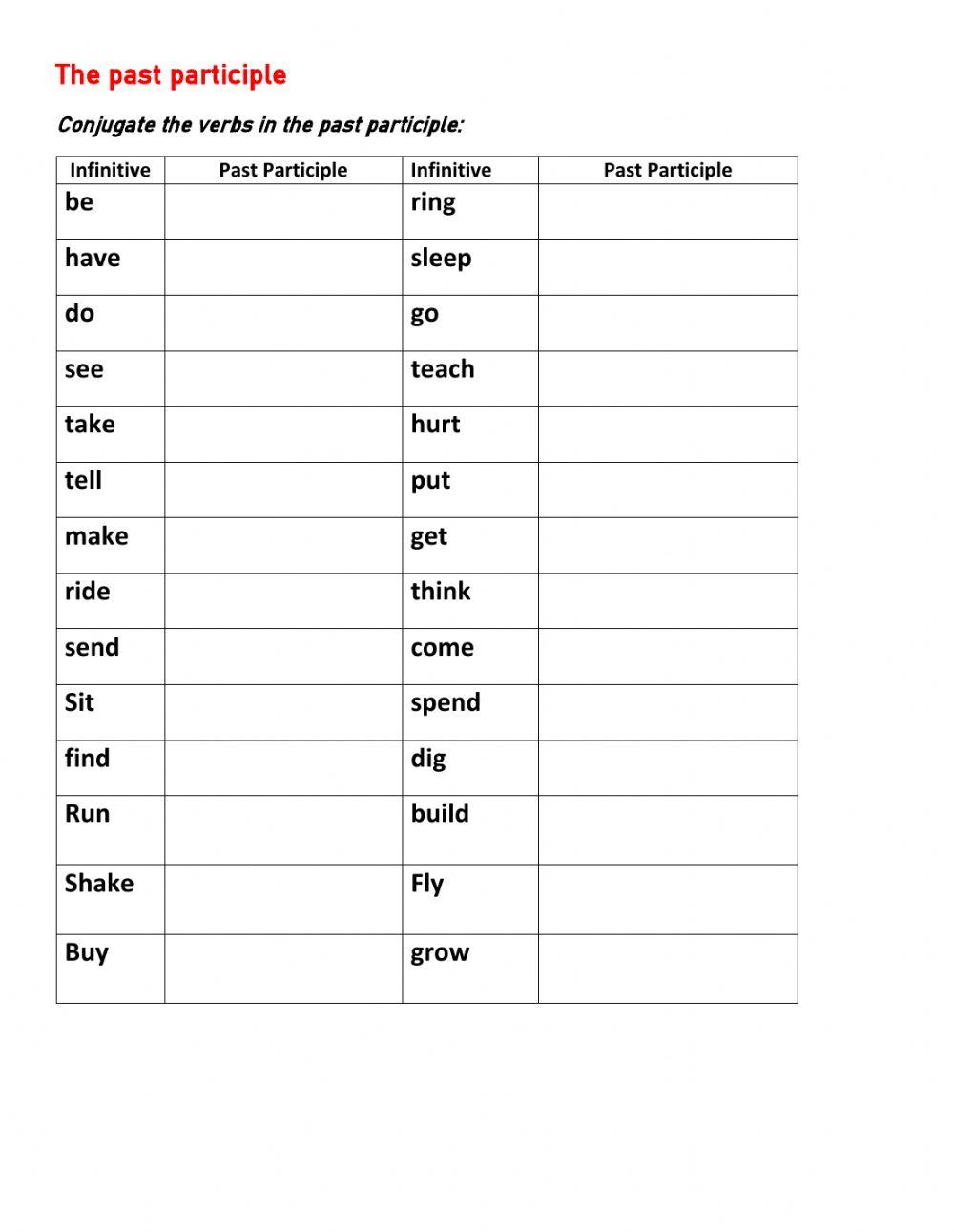 CM2 Past Participle worksheet | Live Worksheets