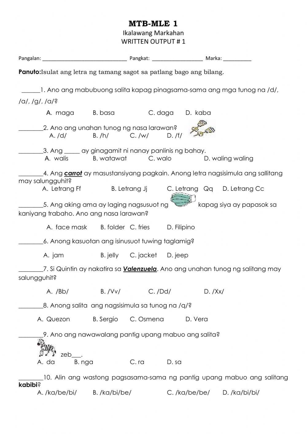 Mtb 1 2nd quarter w1 worksheet | Live Worksheets
