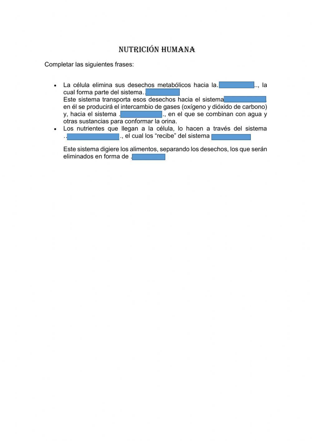 Nutrición Humana worksheet | Live Worksheets