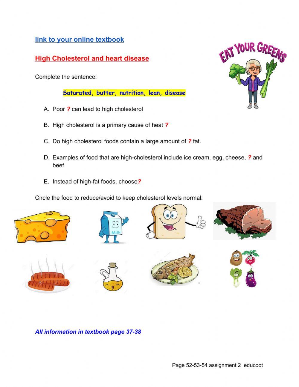 High Cholesterol pages 52-53 worksheet | Live Worksheets