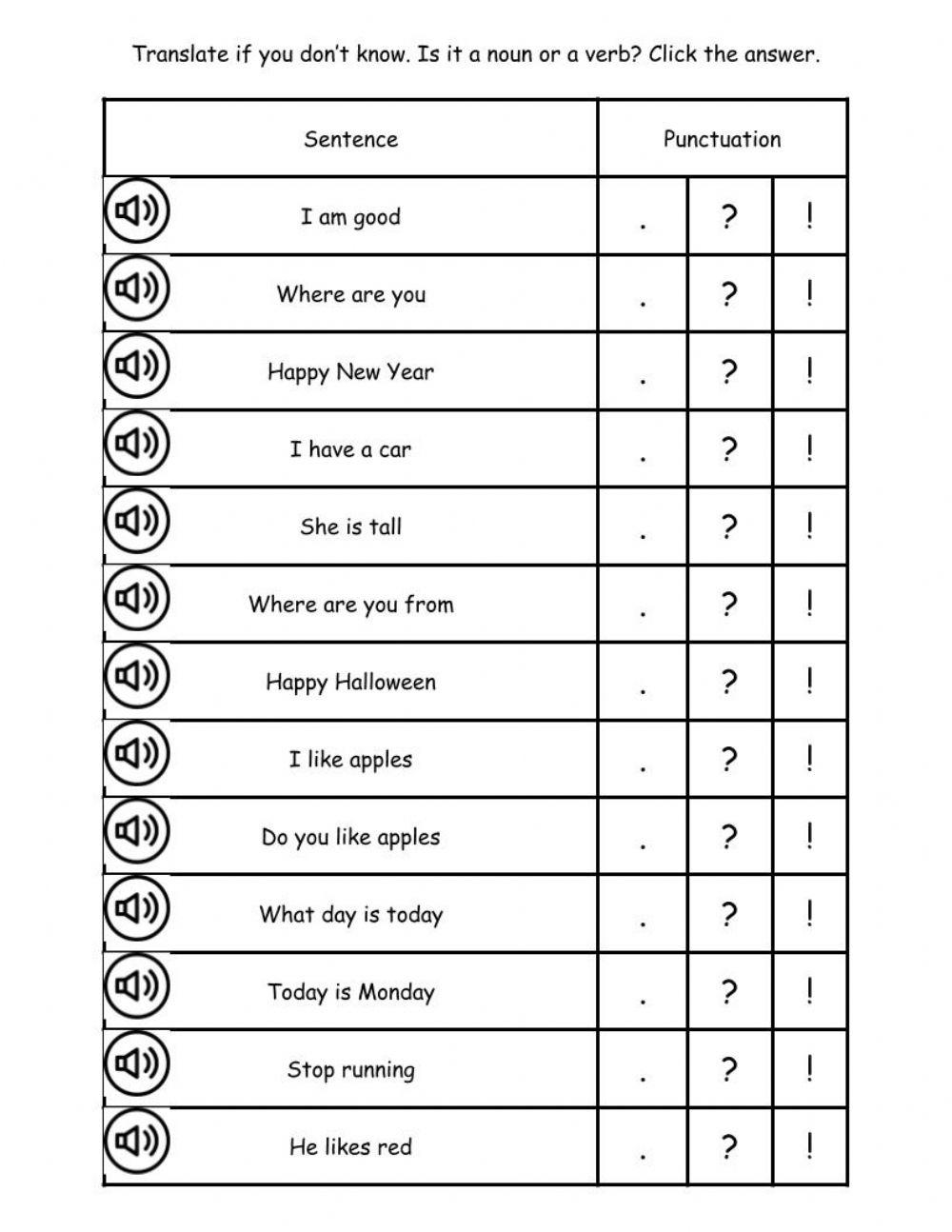 Punctuation activity for any | Live Worksheets
