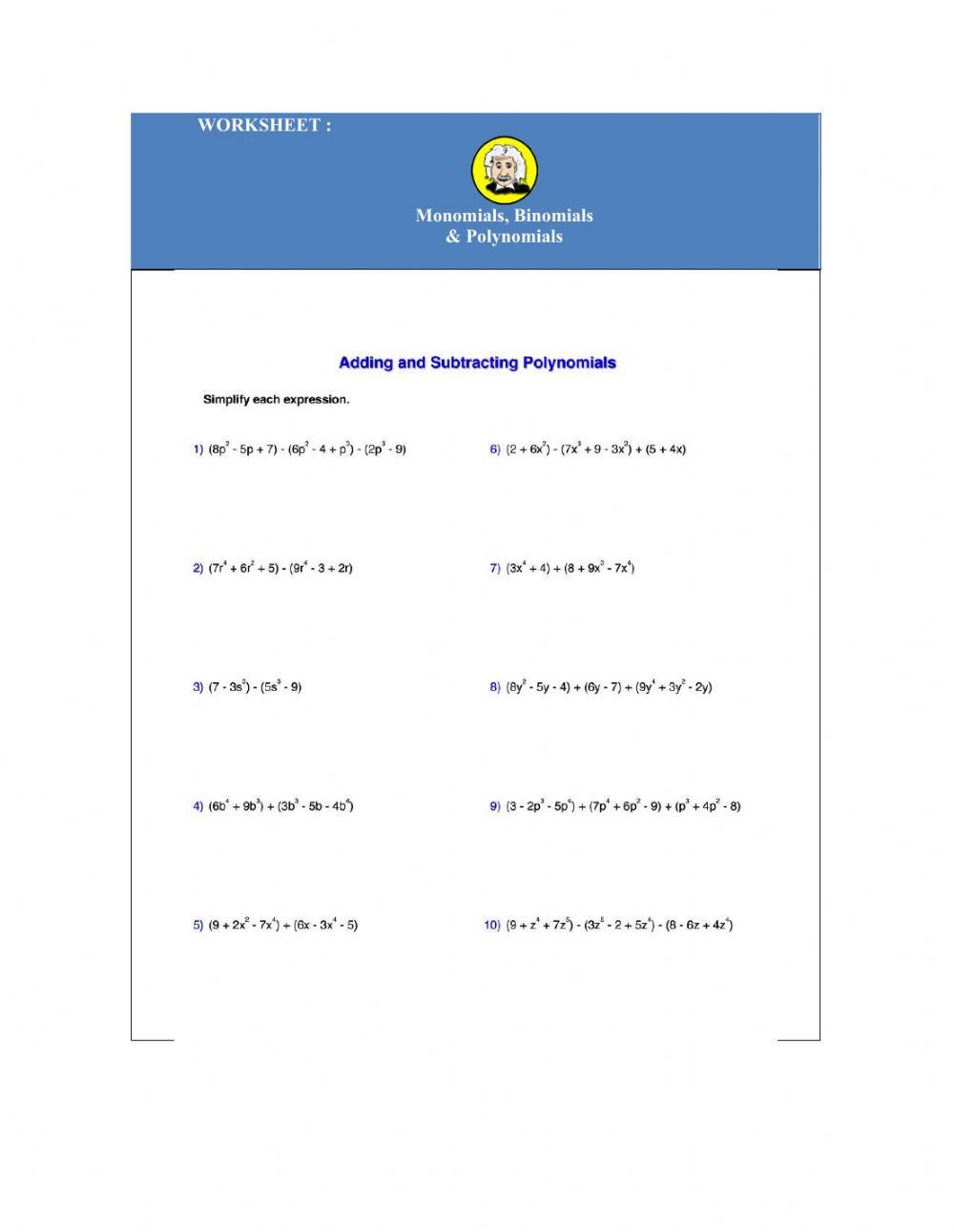 Polynomials | Free Interactive Worksheets | 598943