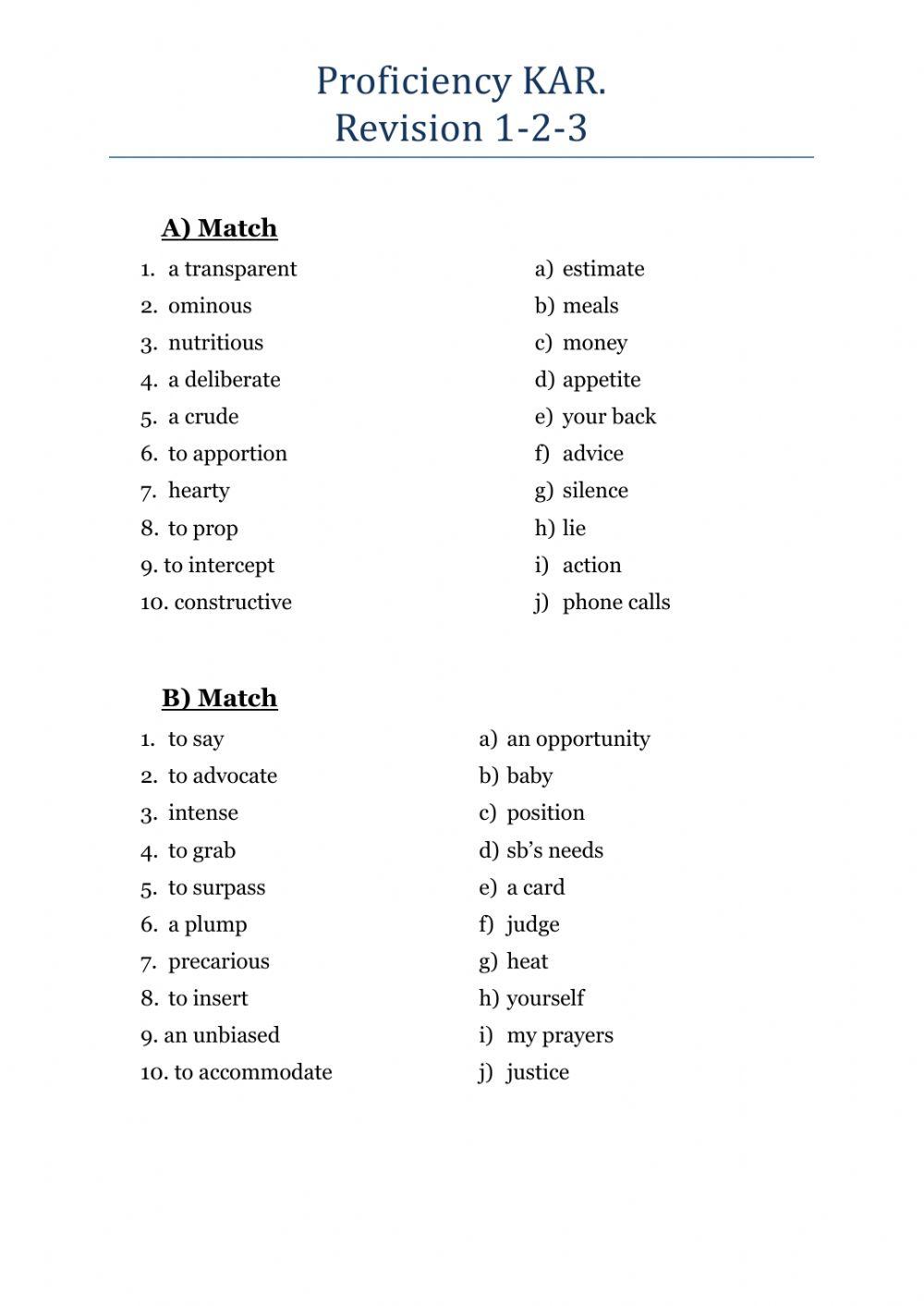 Revision vocabu… | Free Interactive Worksheets | 599117