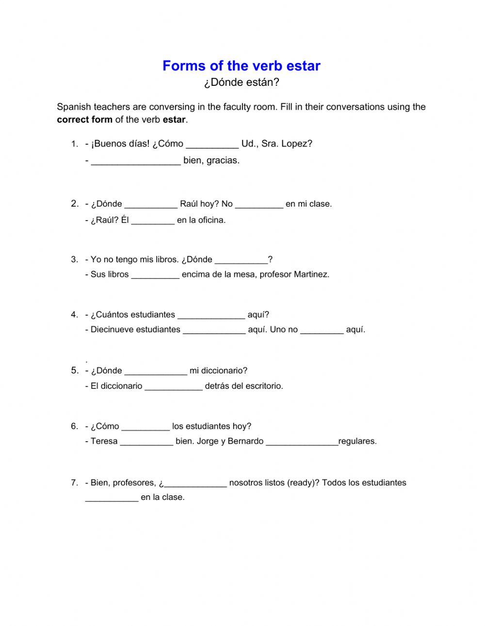 Forms of the verb estar 599315 | Carmen Aguilar Raynor