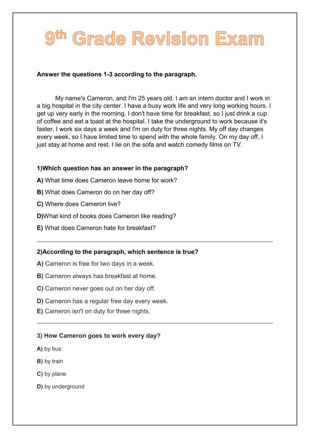 Exam activity for 9 | Live Worksheets