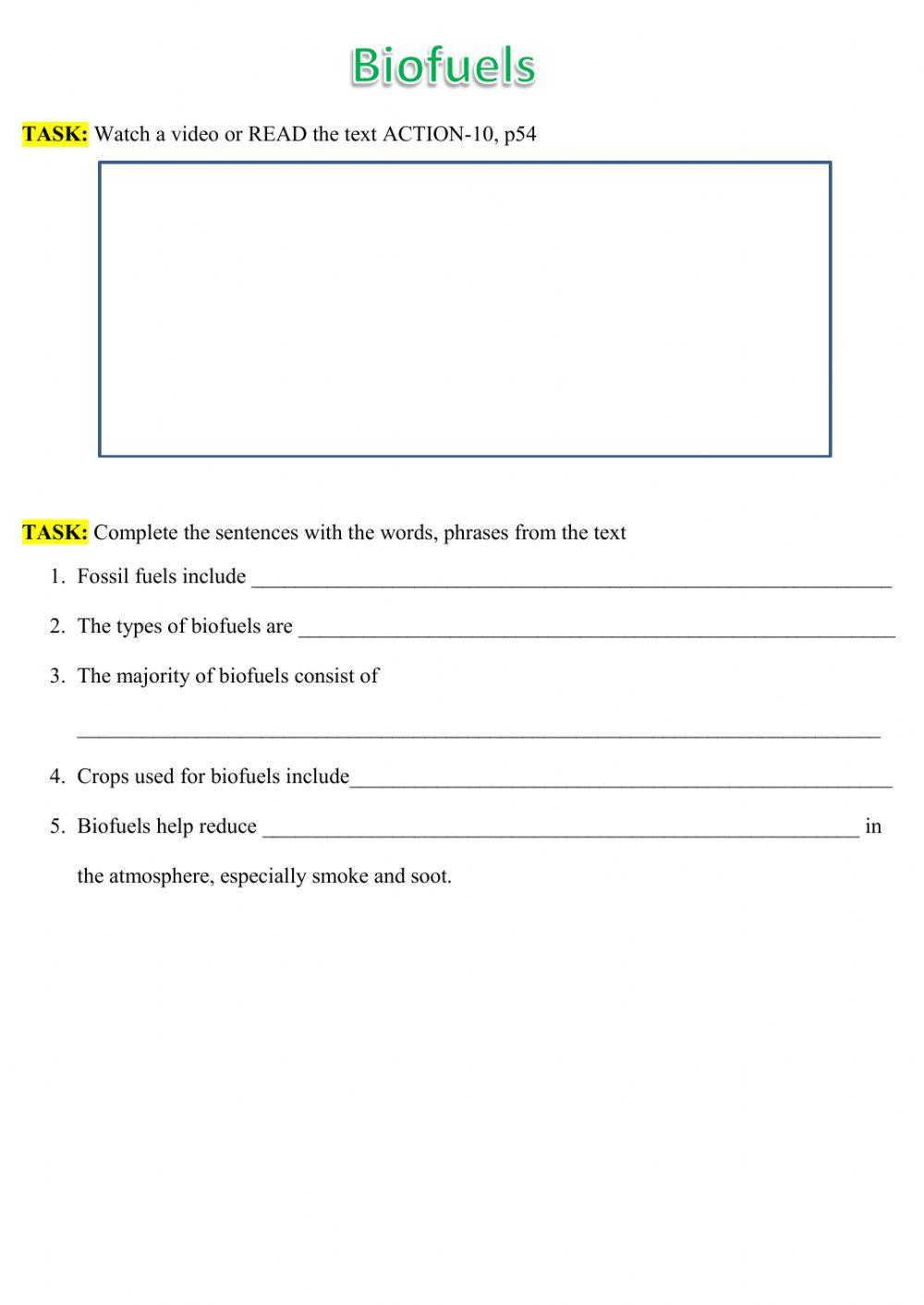 Biofuels activity | Live Worksheets