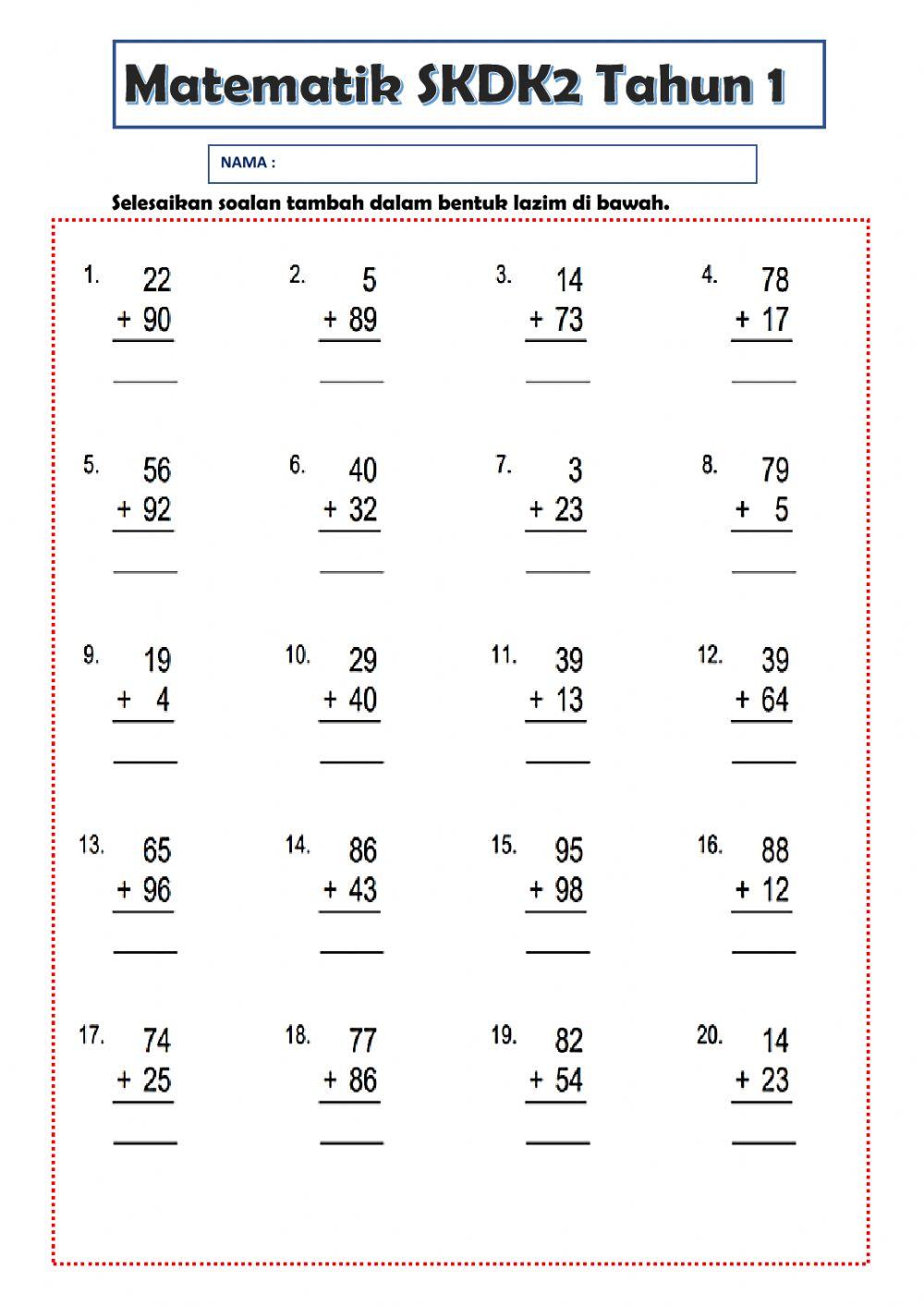 Latihan Tambah interactive worksheet | Live Worksheets