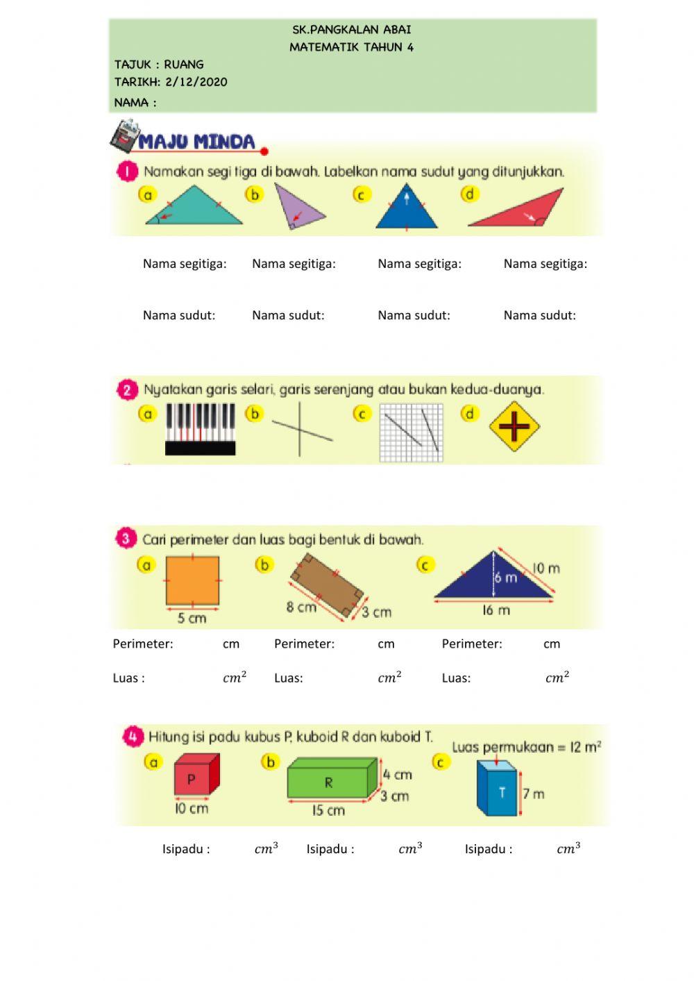 Matematik Tahun 4 - Ruang online exercise for | Live Worksheets