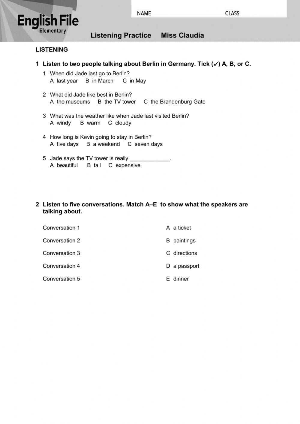 Listening Practice online worksheet for Intensive 1 & 2 | Live Worksheets