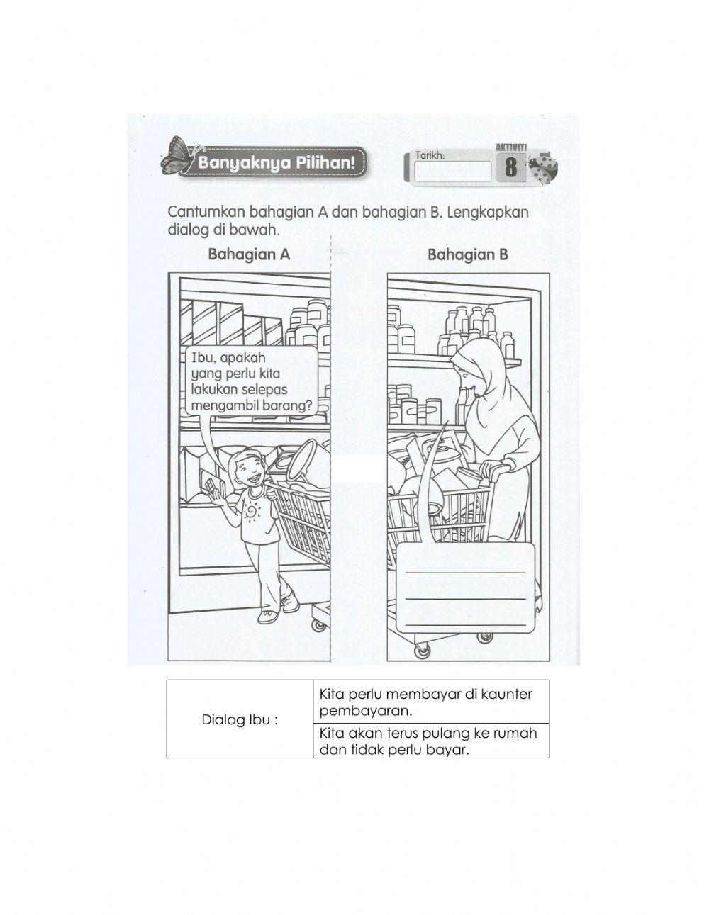 Kemahiran Sosial di Pasar Raya interactive worksheet | Live Worksheets