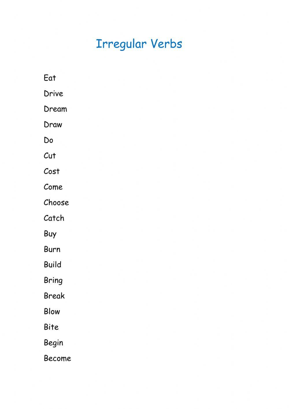 Irregular Verbs online exercise for Pre-Intermediate | Live Worksheets