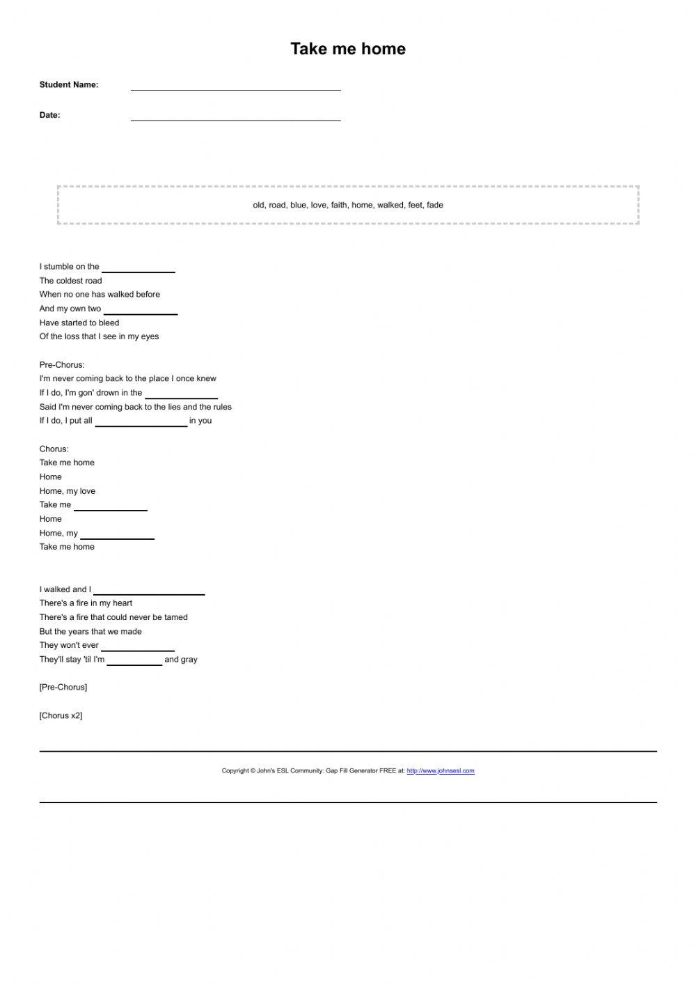 take me home 6289570 | Ruth1992 | Live Worksheets