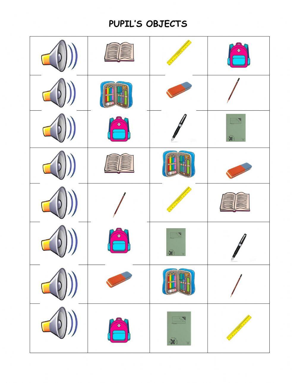 Pupil's objects | Free Interactive Worksheets | 558262
