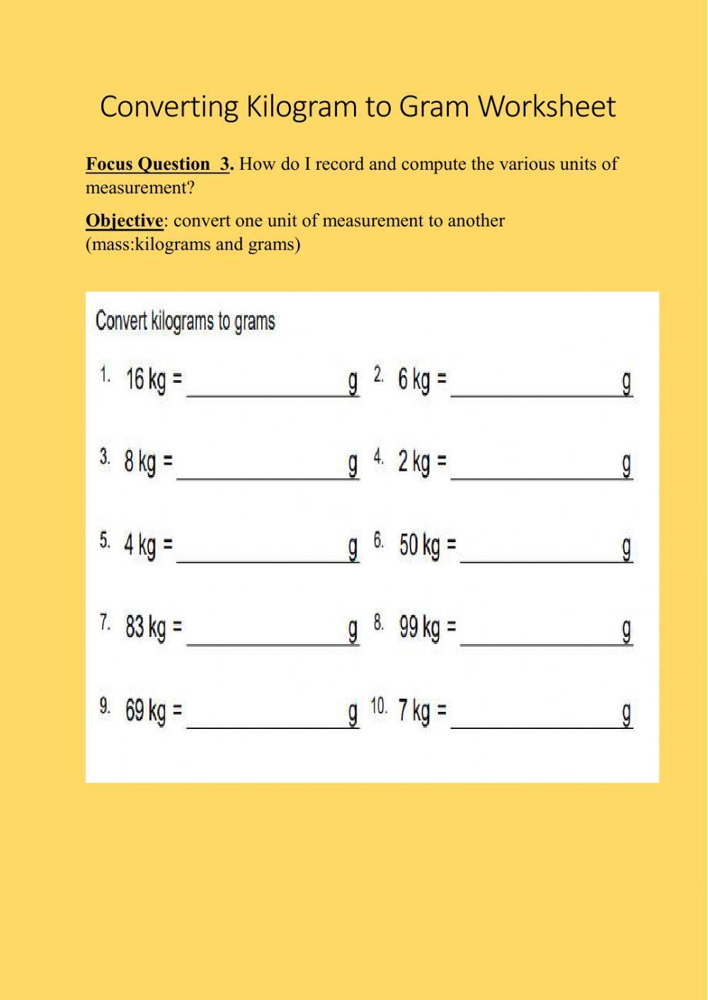 Converting Kilogram To Gram Worksheet Live Worksheets, 59% OFF Converting Kilogram To Gram Worksheet Live Worksheets, 59% OFF