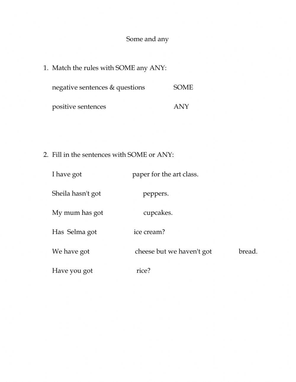 Some and any free worksheet | Live Worksheets