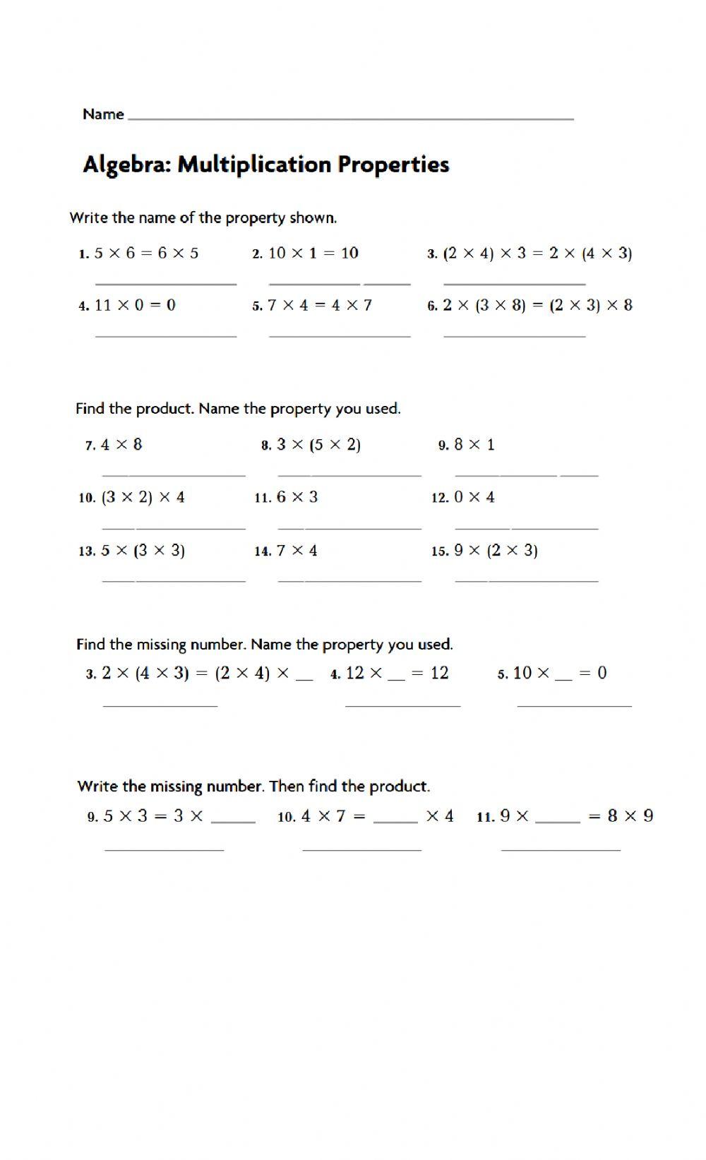 Multiplication Propeties worksheet | Live Worksheets