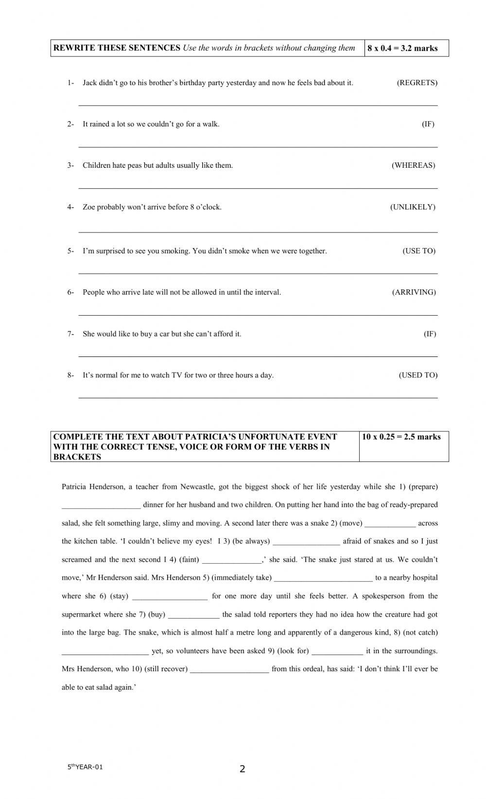 Test 5 online worksheet for 5TH | Live Worksheets
