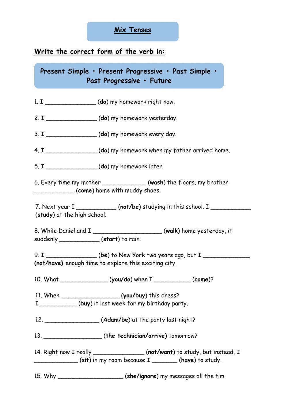 Mix 6 Tenses 6290485 | Bella Breslav | Live Worksheets