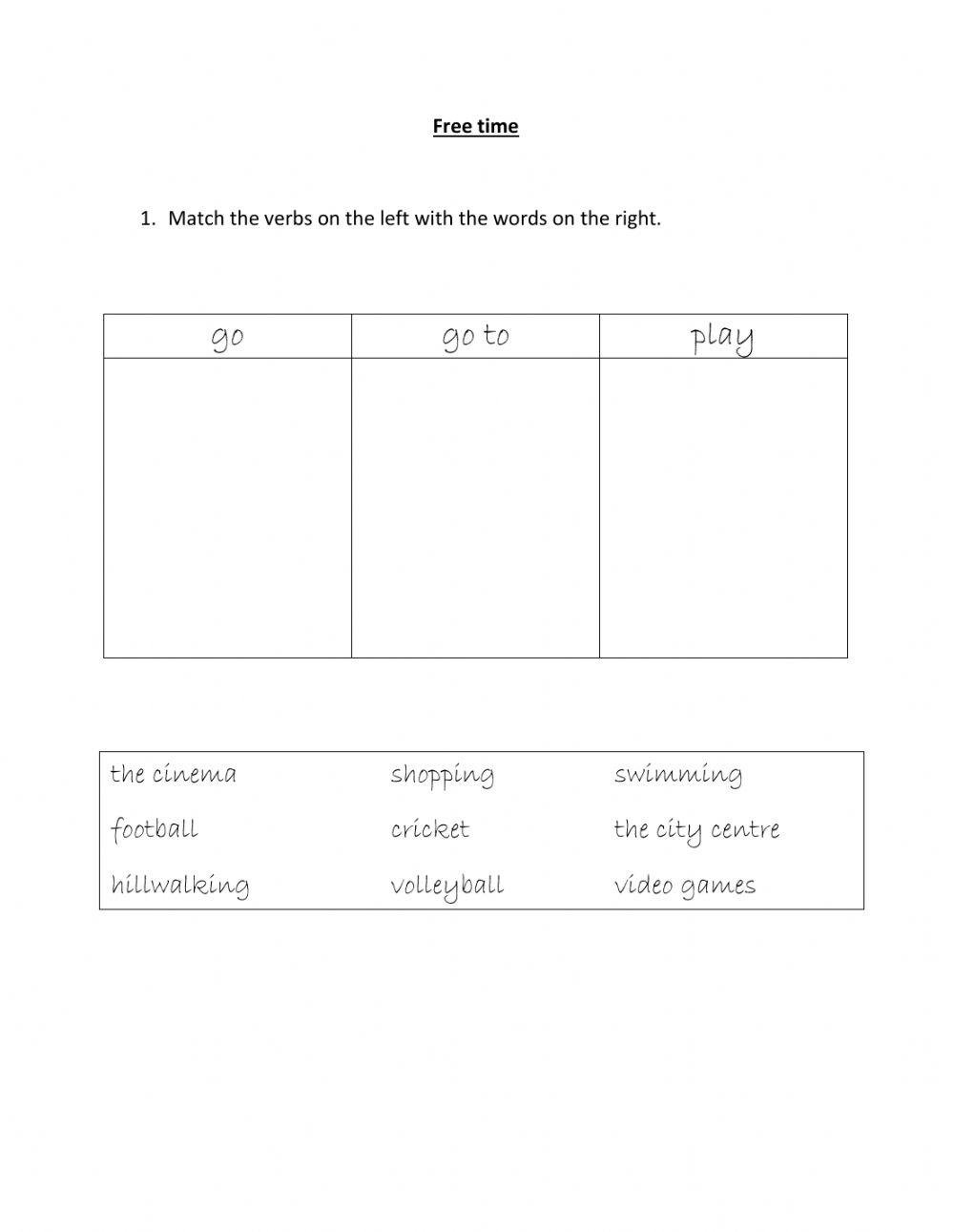 Free time activities online activity for beginner | Live Worksheets