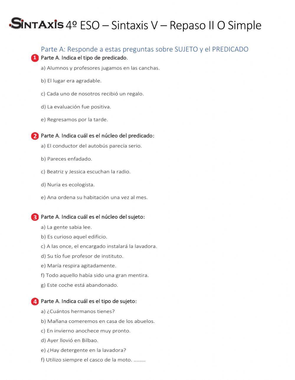 Ficha de sintax… | Free Interactive Worksheets | 559297