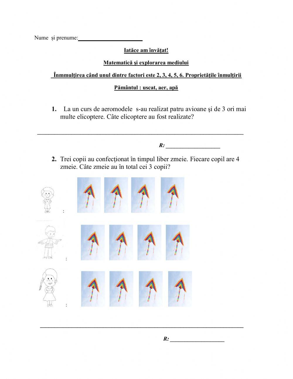 Proprietăţile înmulţirii. Pământul: uscat, apă, aer. Atmosfera ...