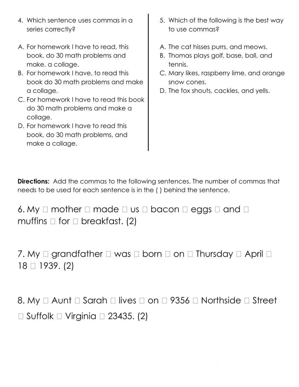 Mixed Commas Graded Assignment worksheet | Live Worksheets