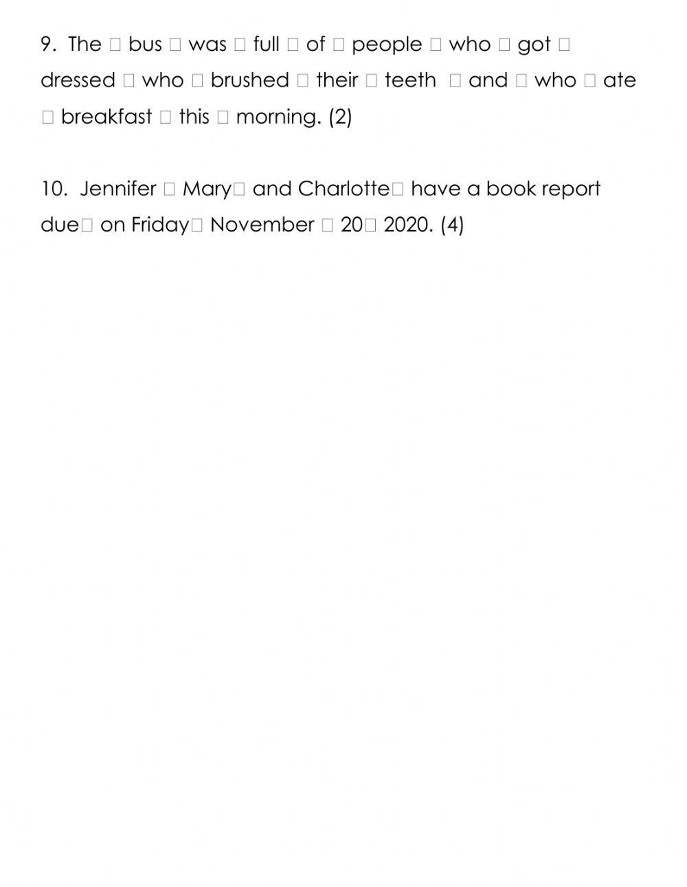 Mixed Commas Graded Assignment worksheet | Live Worksheets