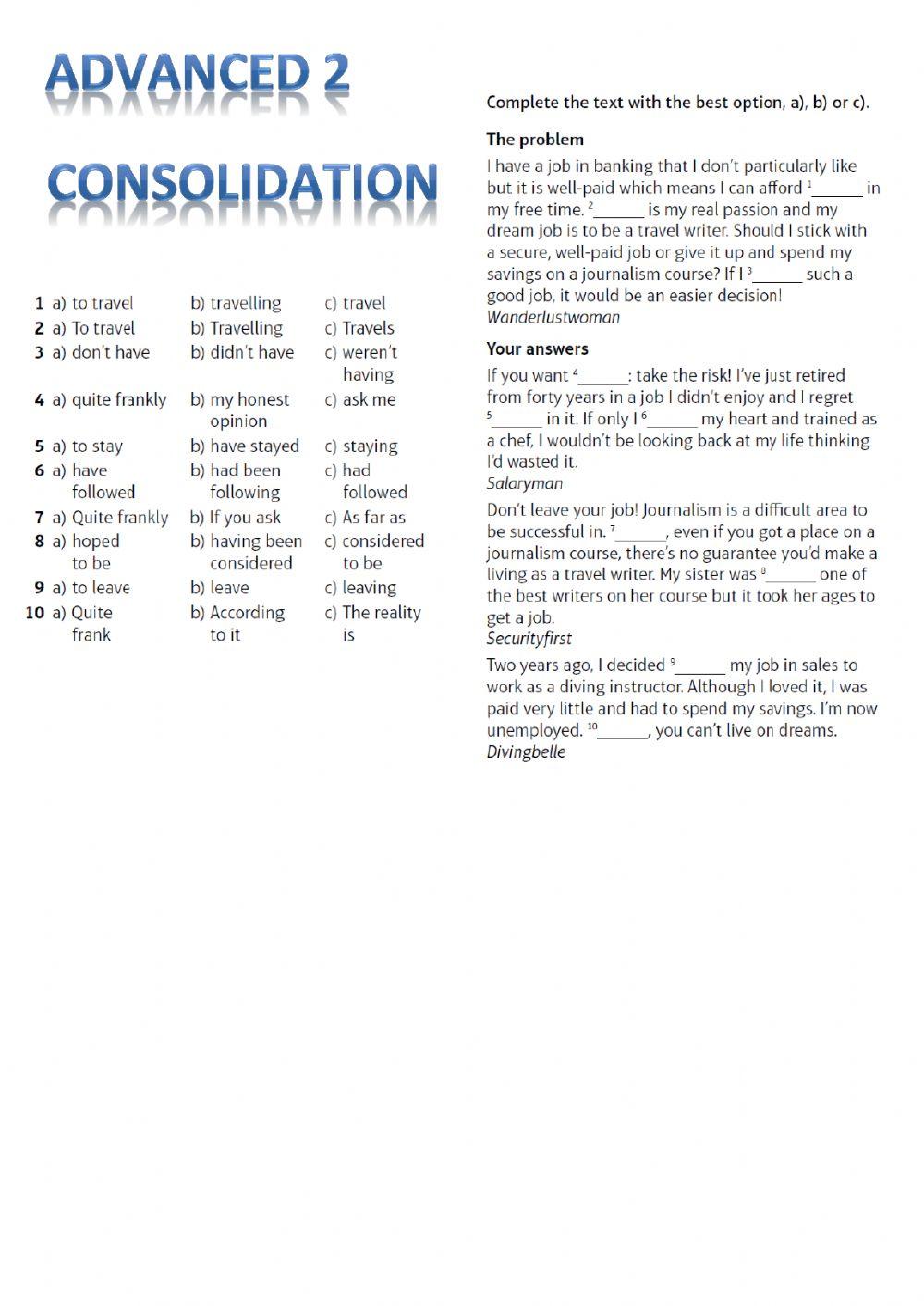 Advanced 2 consolidation worksheet | Live Worksheets