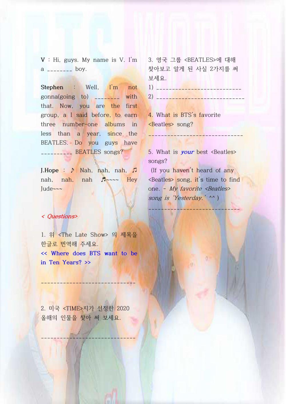 BTS in -The Late Show-(1) online exercise for | Live Worksheets