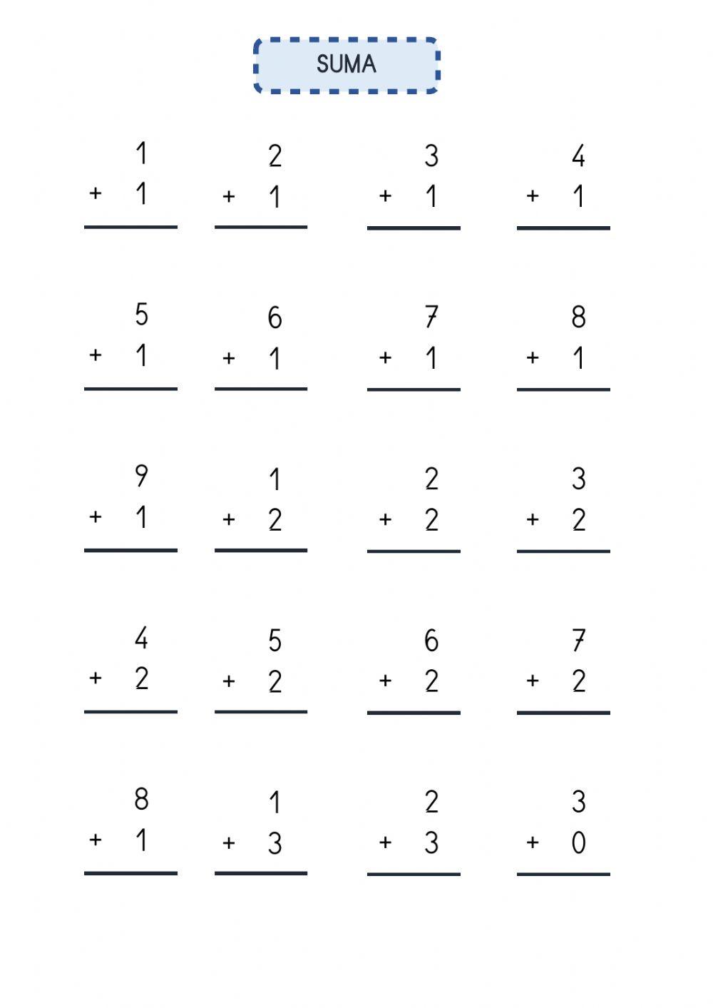 Suma 1 | Free Interactive Worksheets | 601085