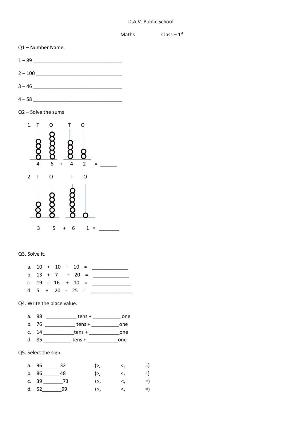 Maths online exercise for 1st | Live Worksheets