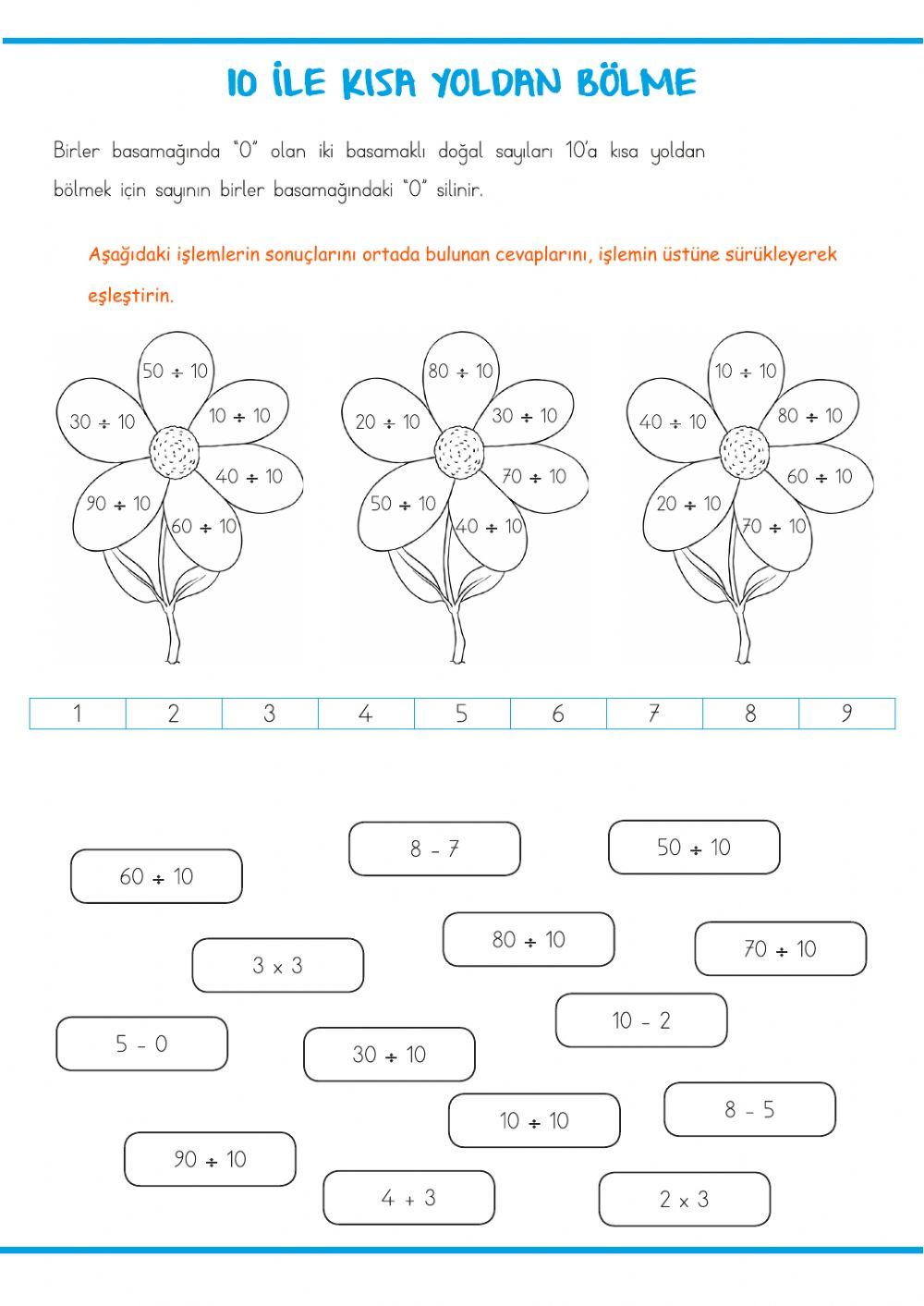 10 ile Bölme Giriş worksheet | Live Worksheets