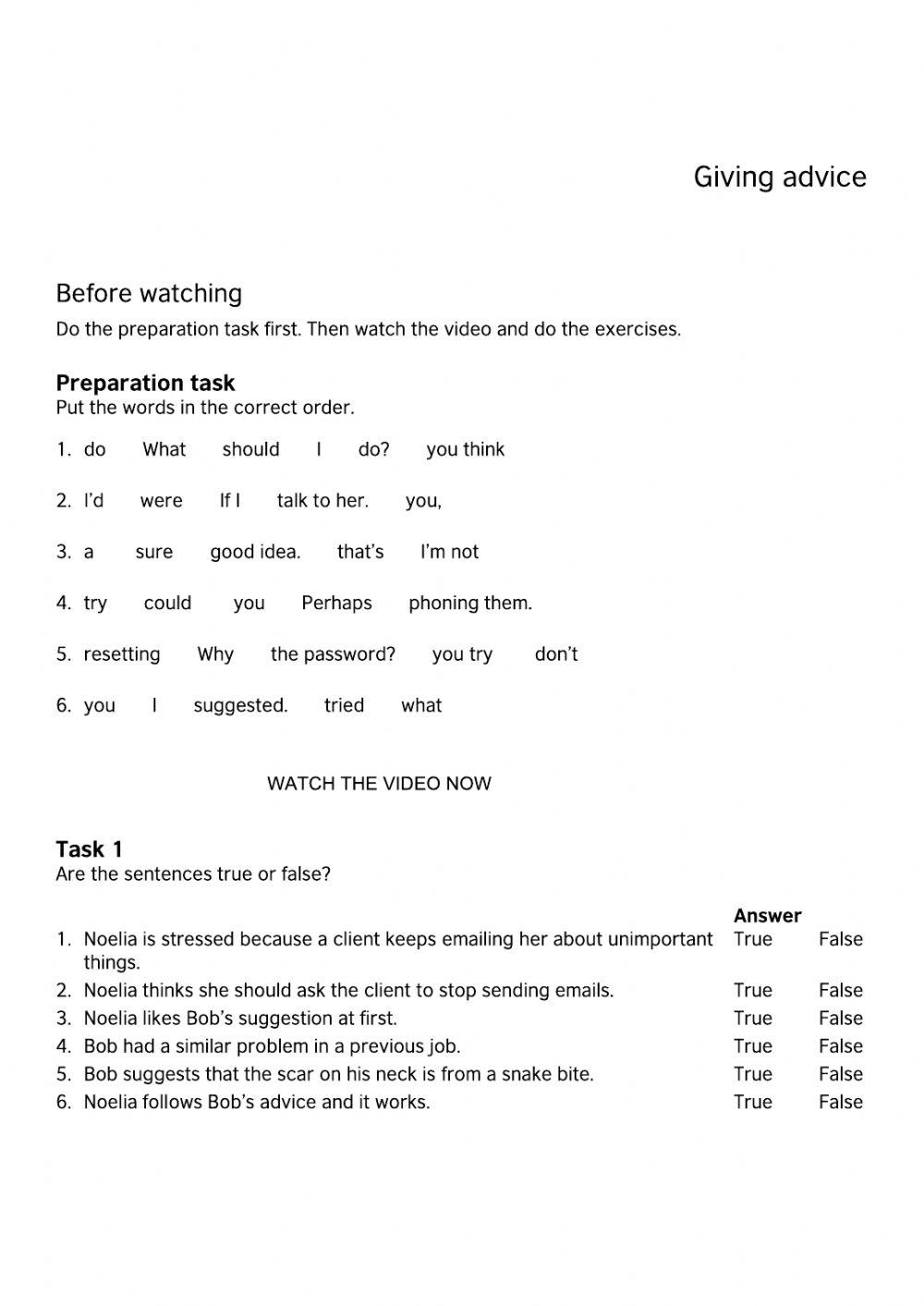 Advice activity | Live Worksheets