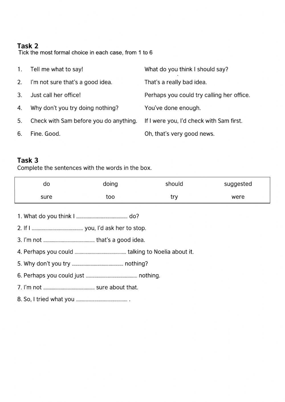 Advice activity | Live Worksheets