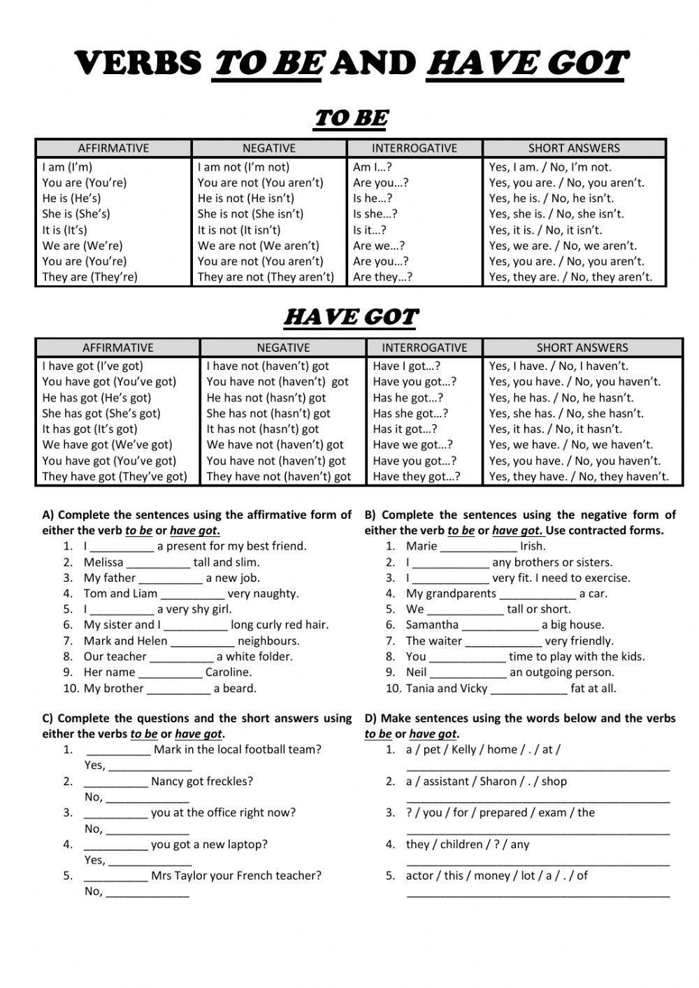 Verbs to be and… | Free Interactive Worksheets | 601808