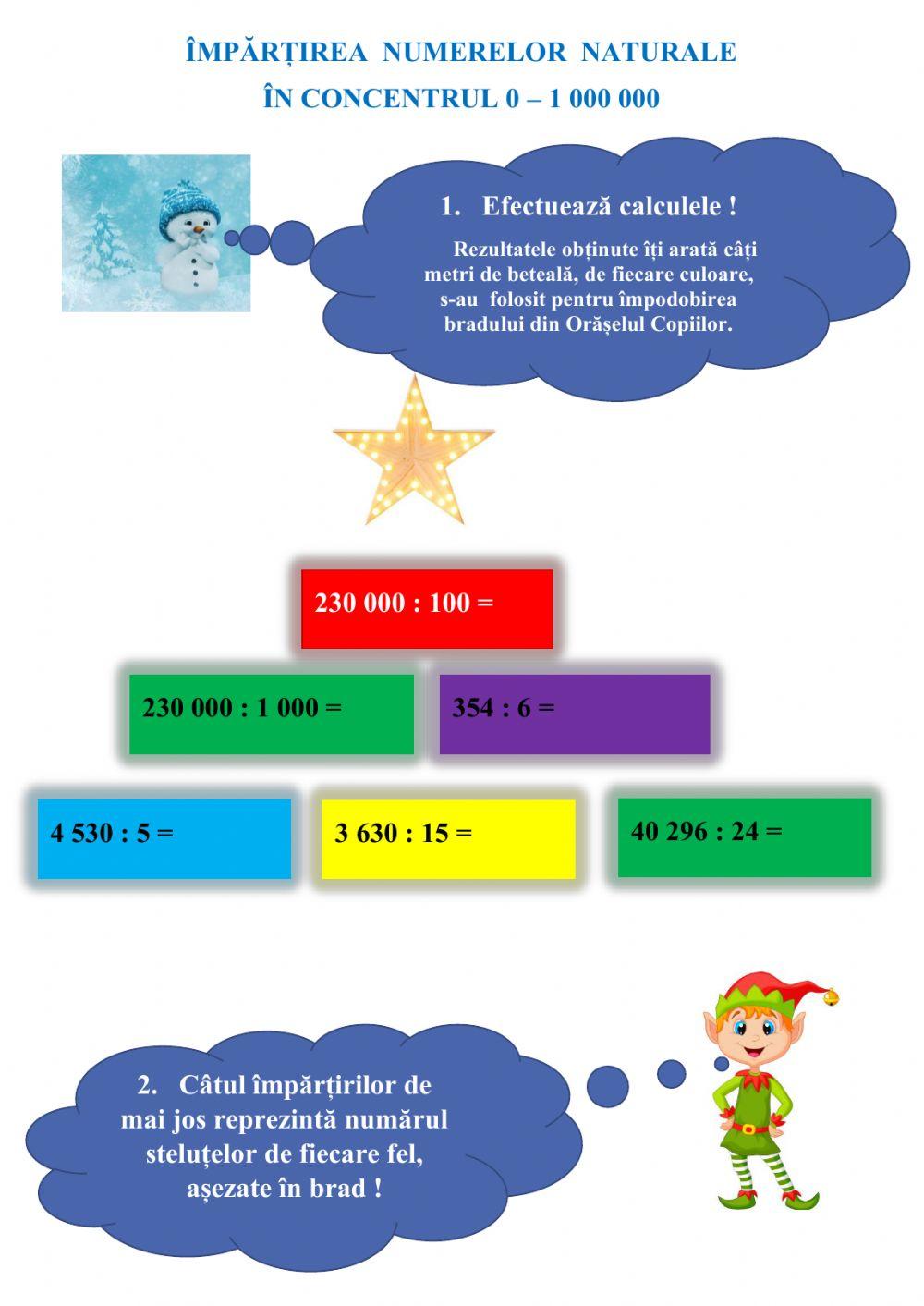 Împărțirea numerelor naturale în concentrul 0 - 1 000 000 worksheet ...
