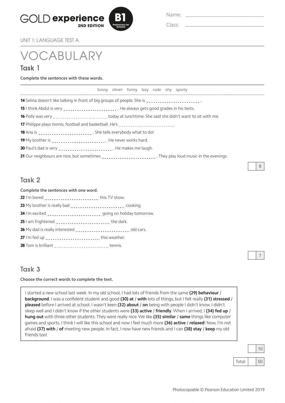 Gold Experience B1 - Unit 1 Language test A online exercise for | Live ...