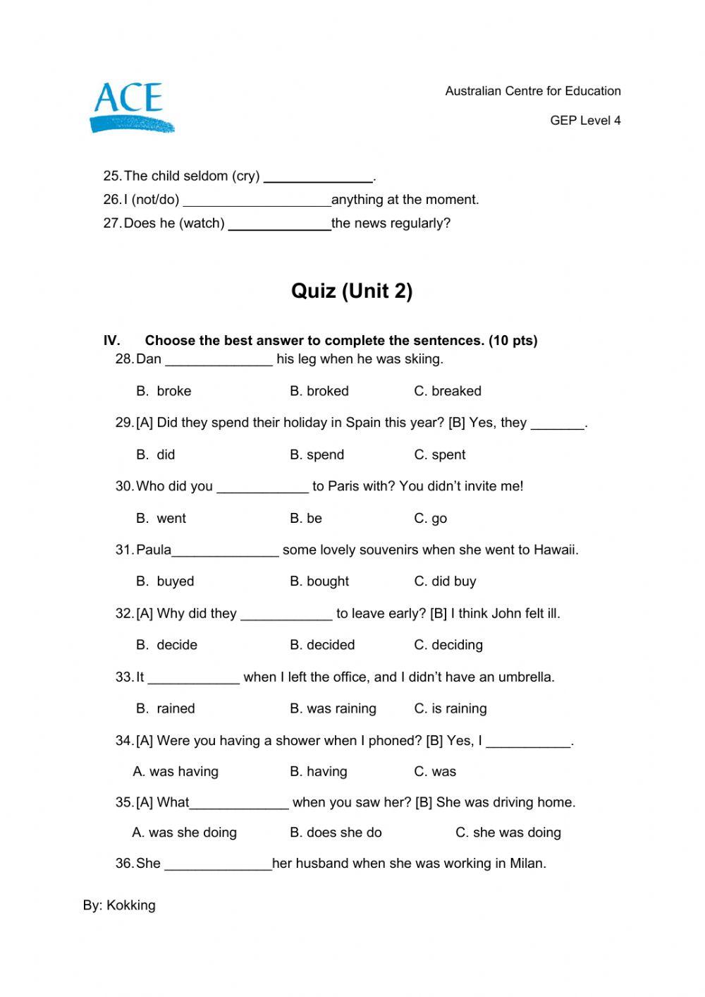 GEP 4 - Quiz (Unit 1 & 2) worksheet | Live Worksheets