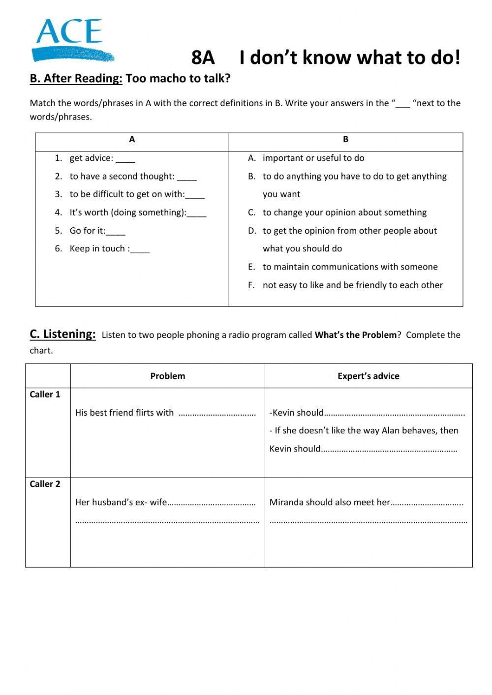 GEP 5: 8A Listening worksheet | Live Worksheets