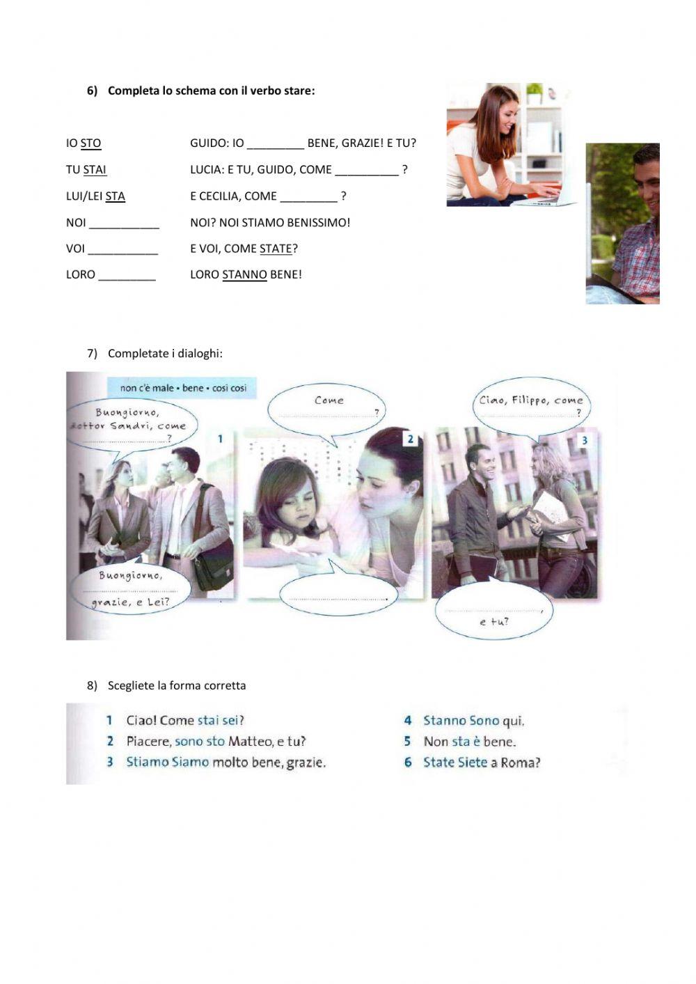 Il verbo STARE | Free Interactive Worksheets | 4569681