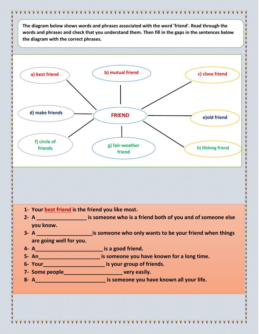 Kinds of friends worksheet | Live Worksheets