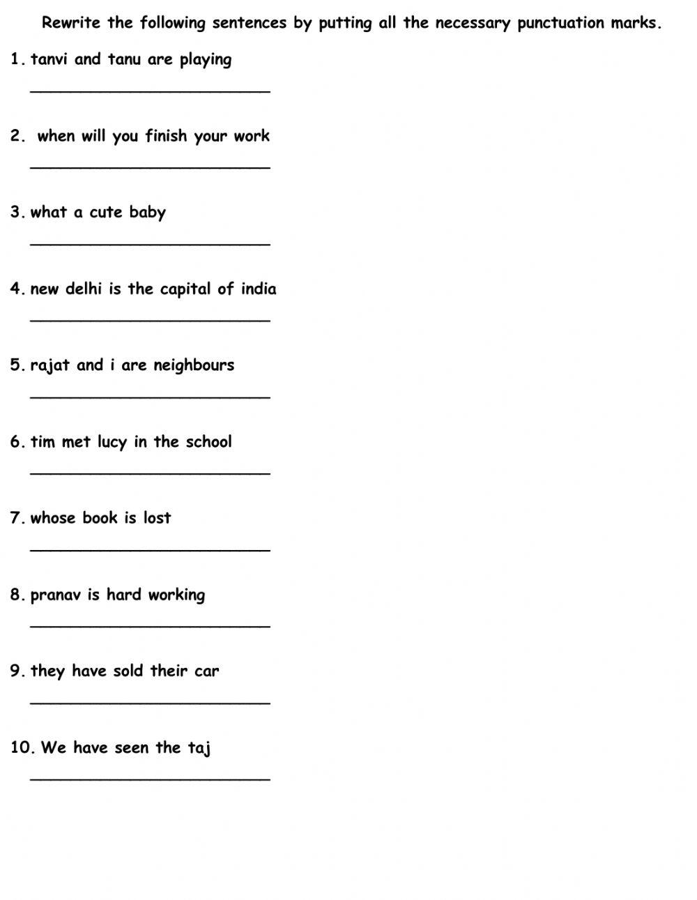 Puctuation worksheet | Live Worksheets