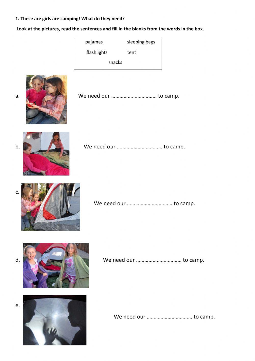 Hobbies and backyard camping worksheet | Live Worksheets