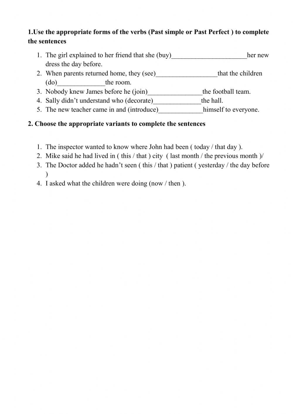 Reported speech online exercise for pre-intermediate | Live Worksheets