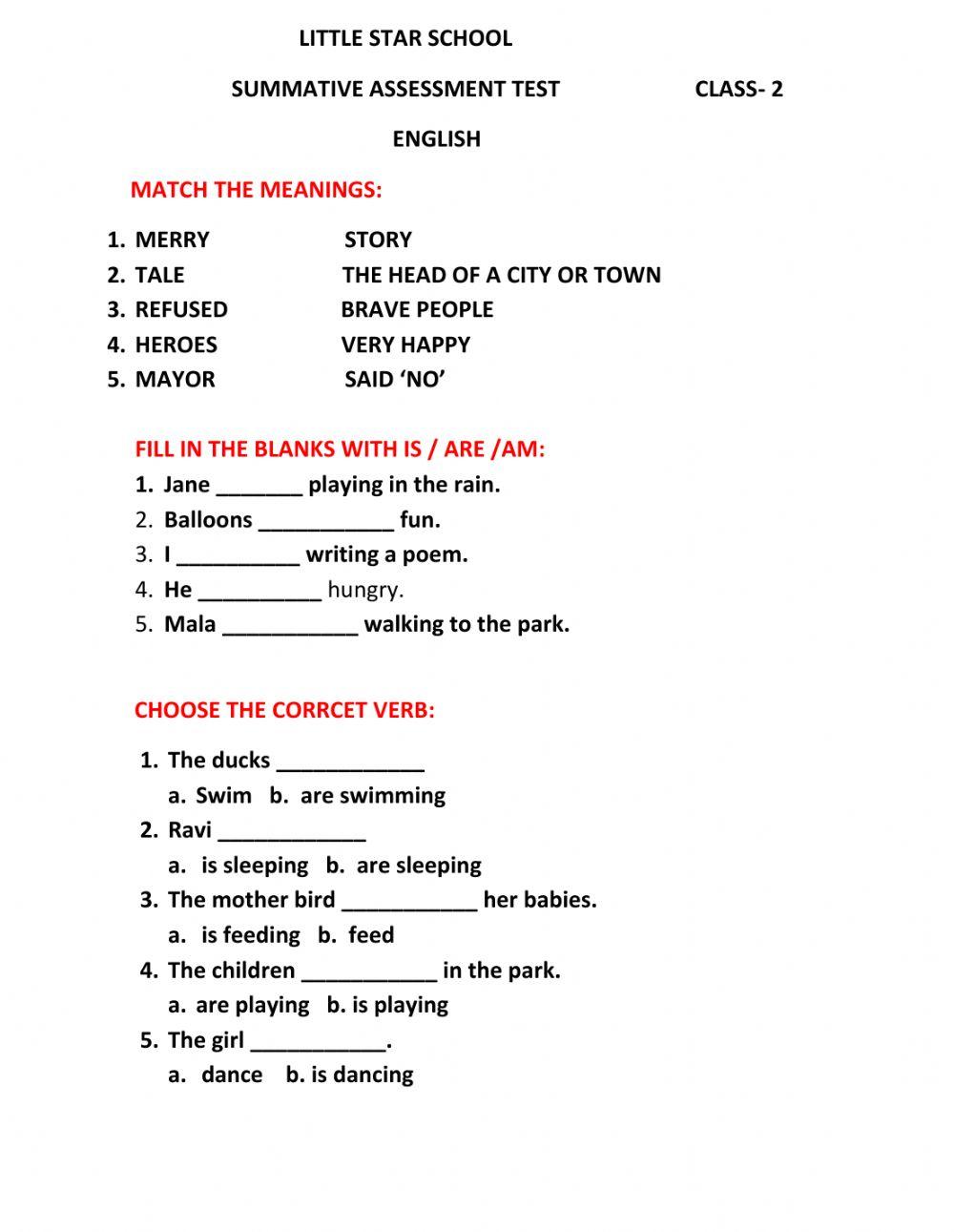 English online exercise for grade 2 | Live Worksheets