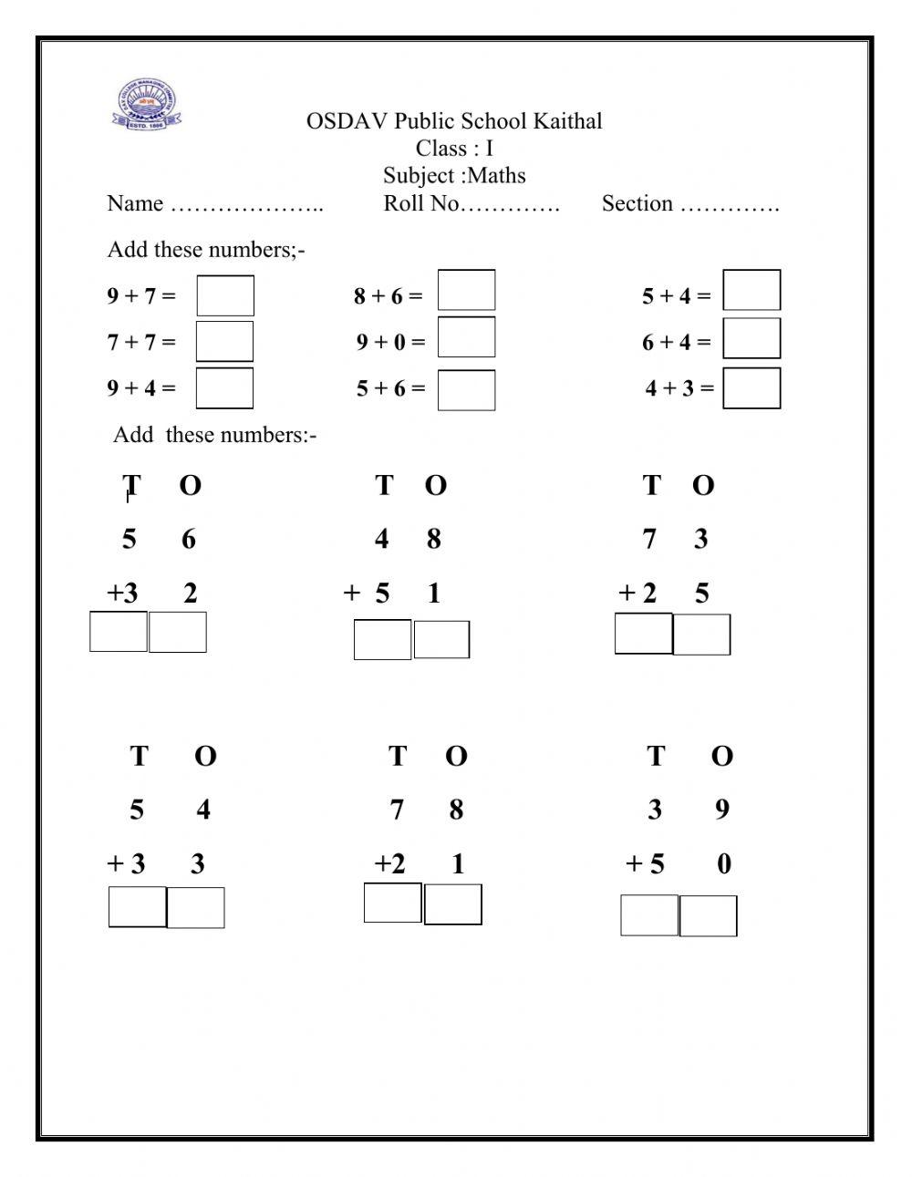 Addition online exercise for Grade 1 | Live Worksheets
