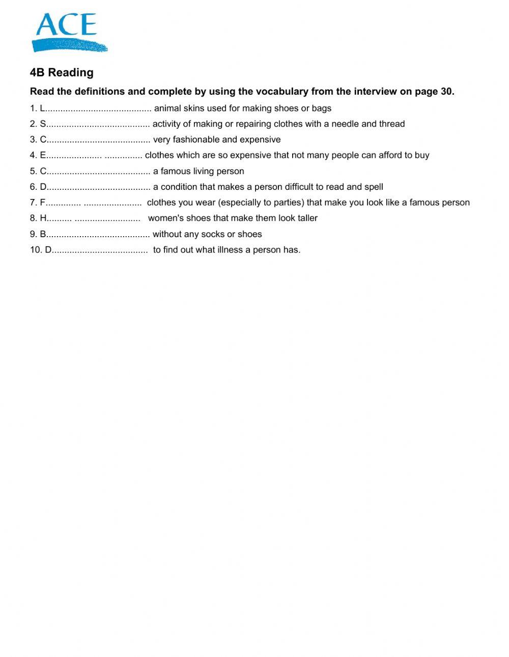 Vocabulary online exercise for Pre-intermediate | Live Worksheets