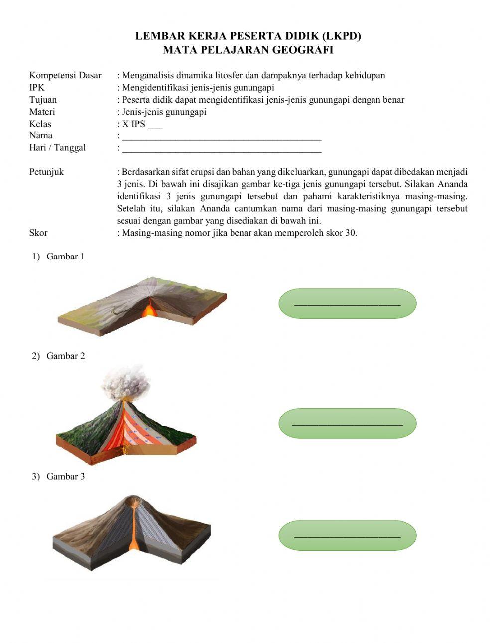 Jenis-Jenis Gunungapi worksheet | Live Worksheets