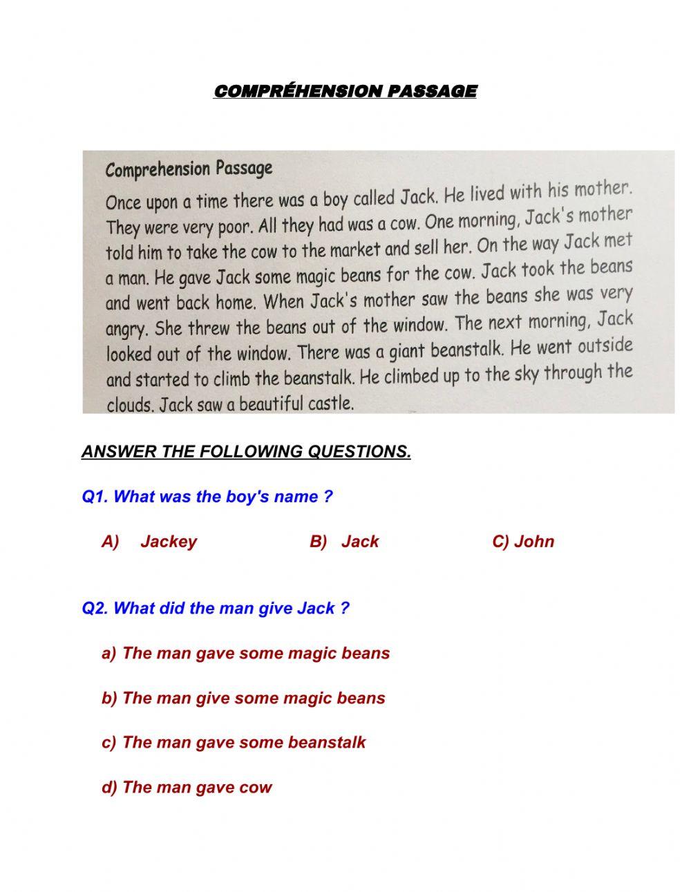 Passage 6335121 | Garima Bhasin | Live Worksheets