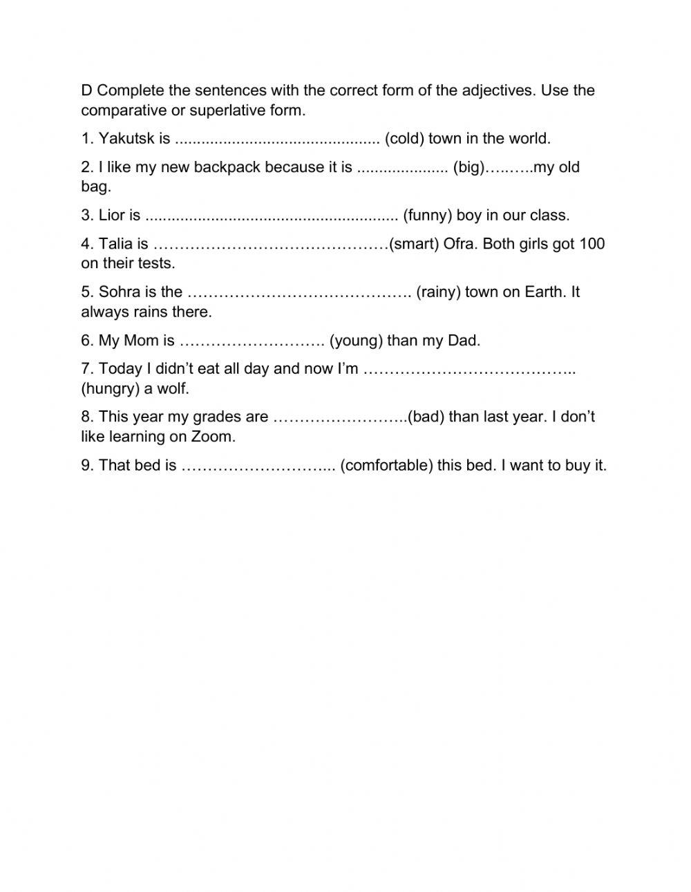 Comparison online pdf exercise | Live Worksheets